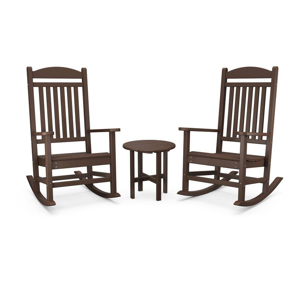 POLYWOOD Grant Park Mahogany 3-Piece Plastic Outdoor Rocking Chair Set ...