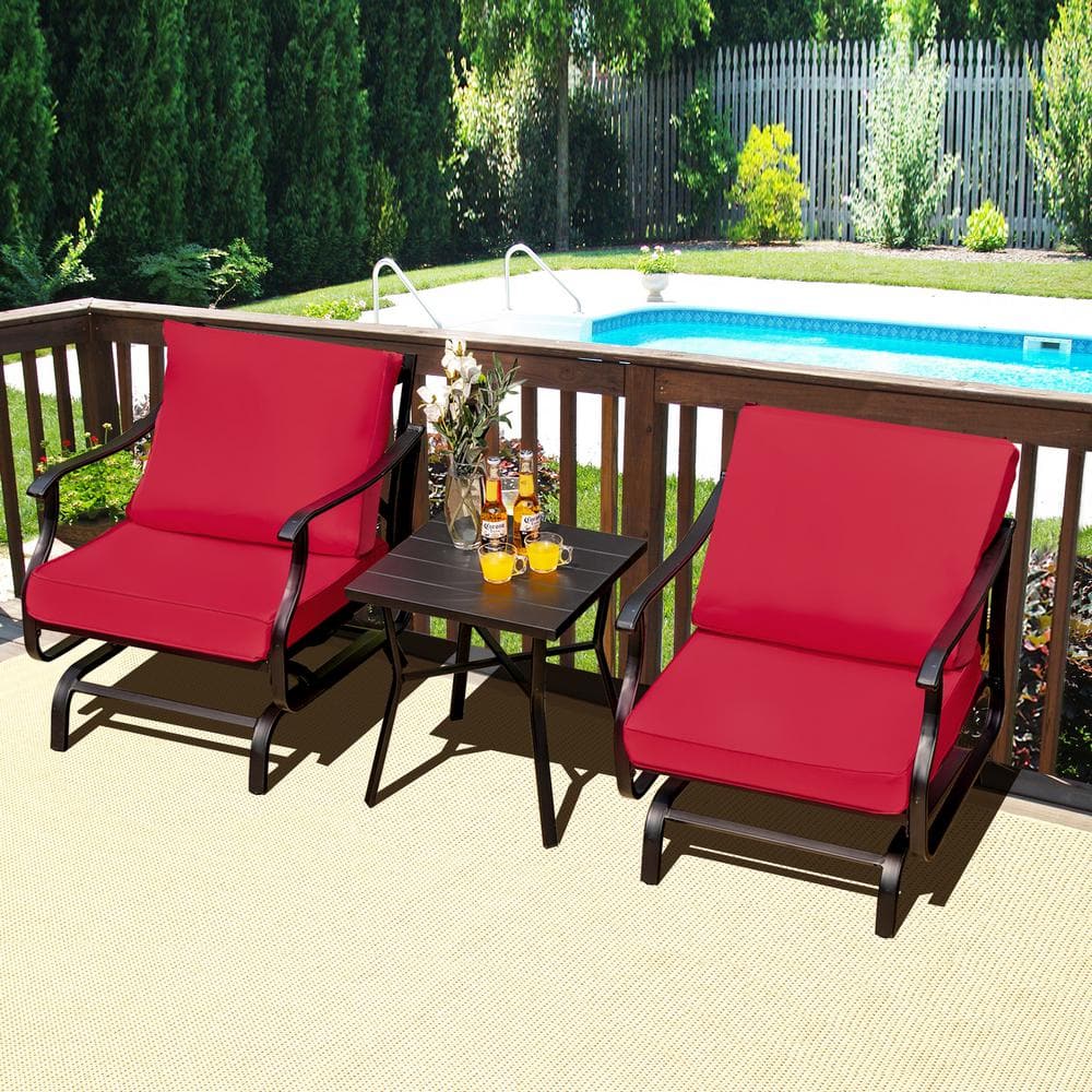Liviza 3-Piece Metal Patio Conversation Set with Red Cushions ...