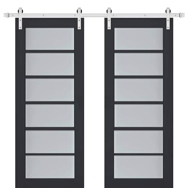 Sartodoors Assemble Required 28 in. x 84 in. 2-Panel Frosted Glass ...