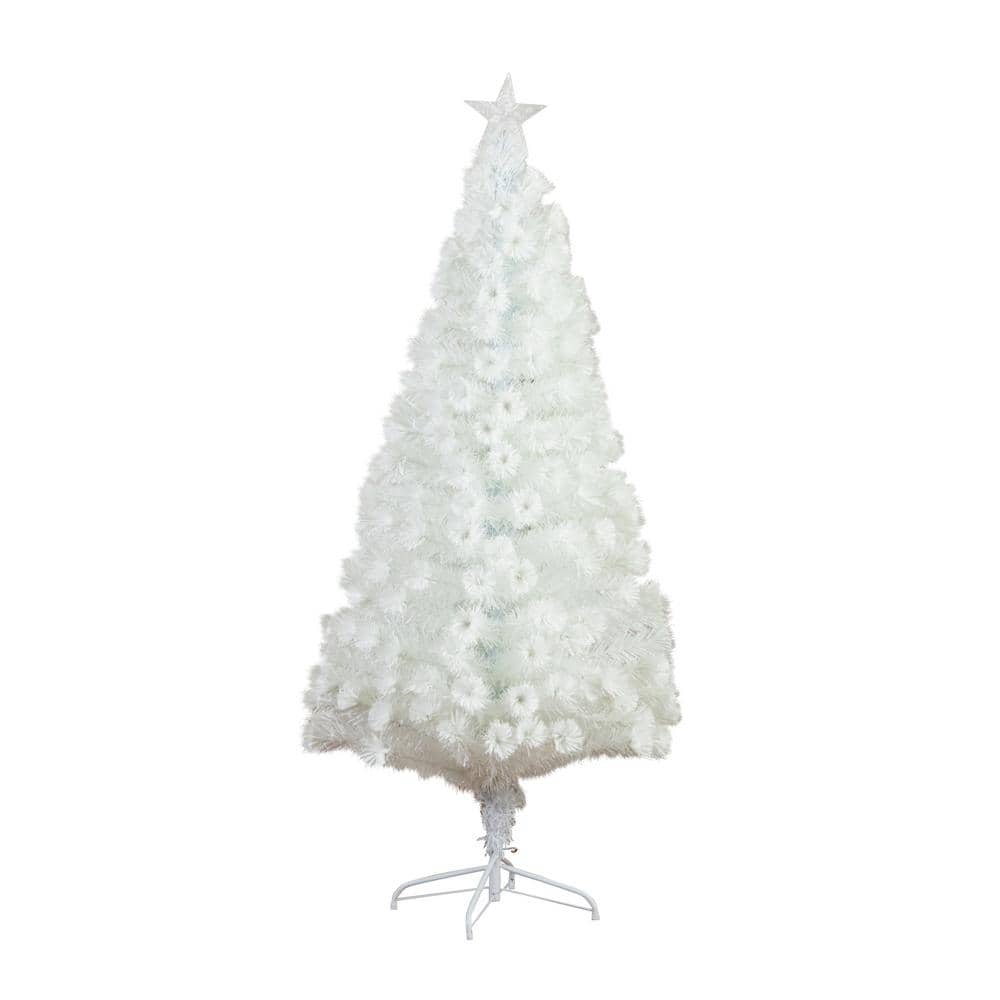 Nearly Natural 6 ft. Pre-Lit Fiber Optic White Artificial Christmas ...