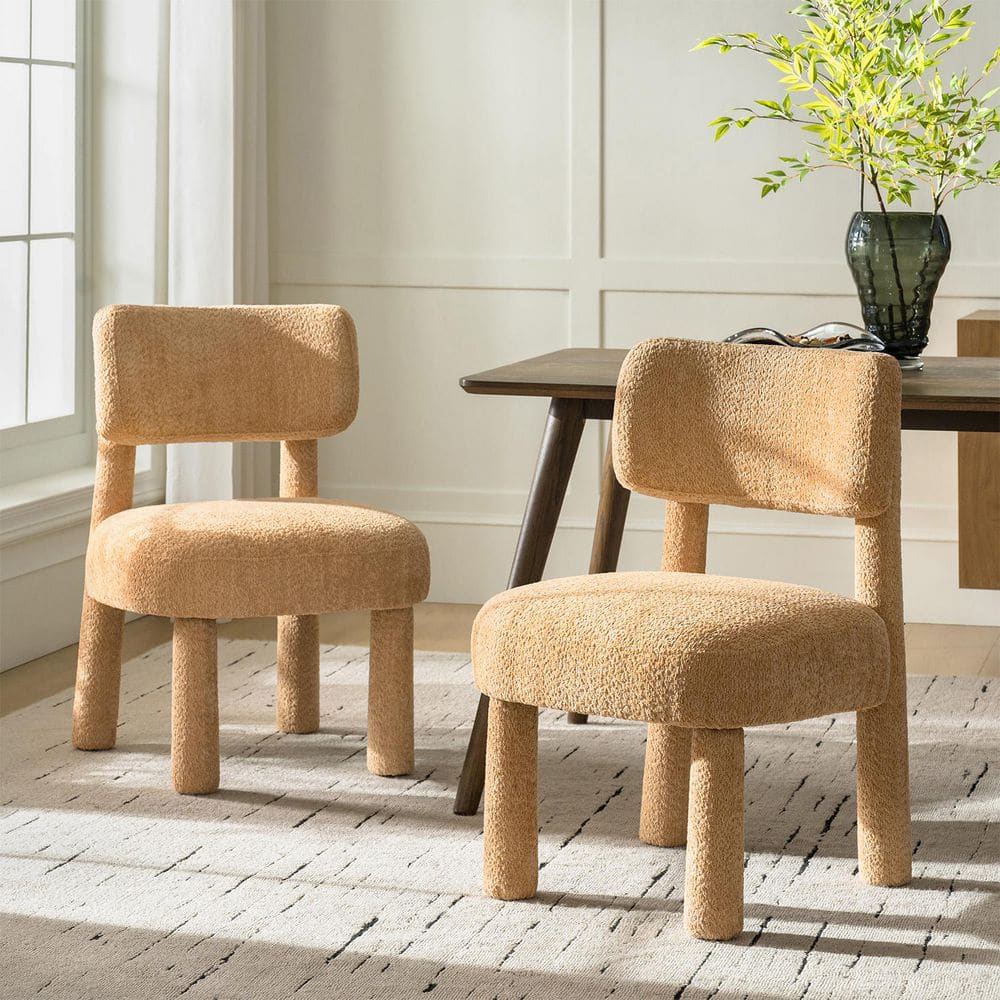 JAYDEN CREATION Jennifer Camel Polyester Dining Chair with Solid Wood ...