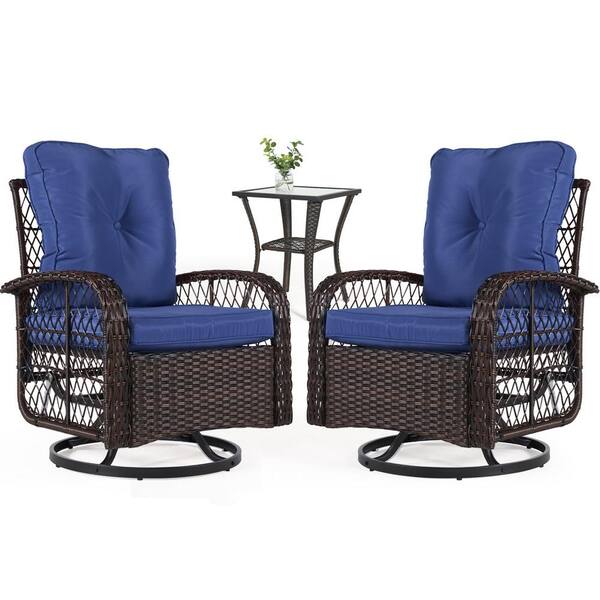 Sizzim Natural Blue 3-Piece Wicker Outdoor Rocking Chair Set Outdoor ...