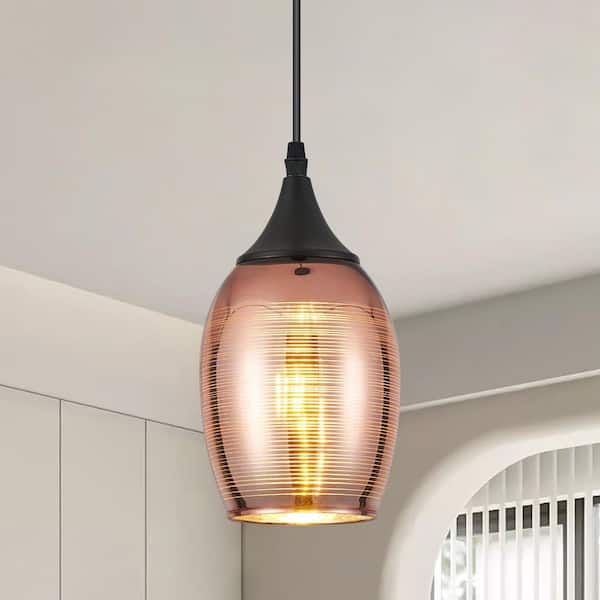 Genoci 60-Watt 1 Light Black Modern Dimmable Pendant Light with Red ...