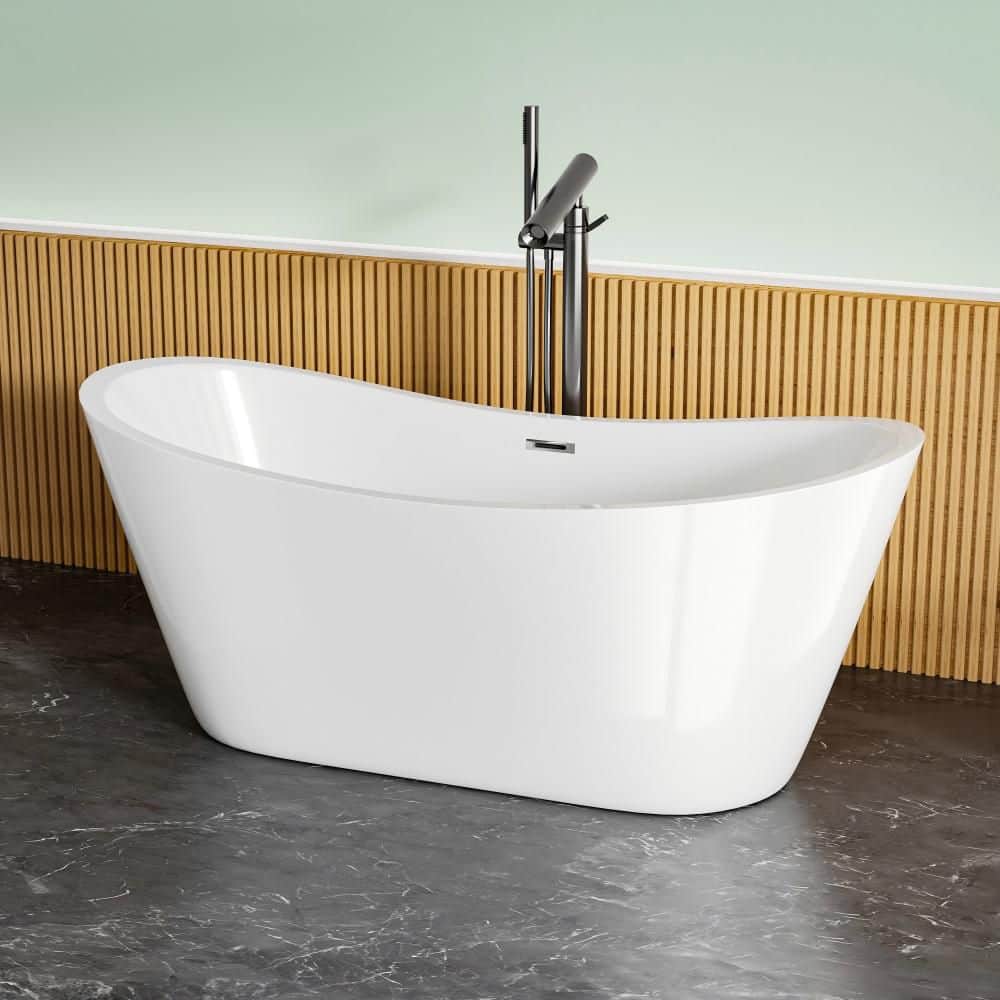 Jasmie 67 in. x 31 in. Acrylic Freestanding Oval Double Slipper Soaking ...