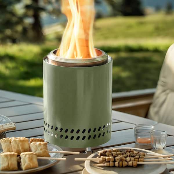 Tenleaf Green Metal 7 in. Fire Pit Table with Carry Bag, Portable Wood ...
