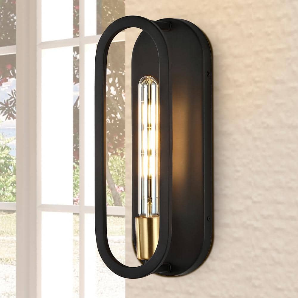 JONATHAN Y Emilia 4.75 in. 1-Light Black/Brass Gold Bohemian Farmhouse ...