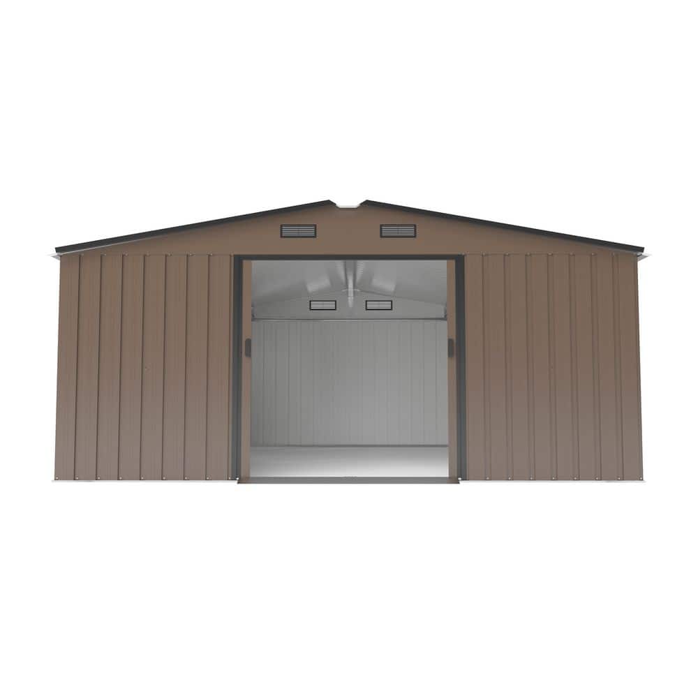 11.58 ft. x 9.48 ft. Durable and Stylish Brown Steel Storage Shed(109 ...