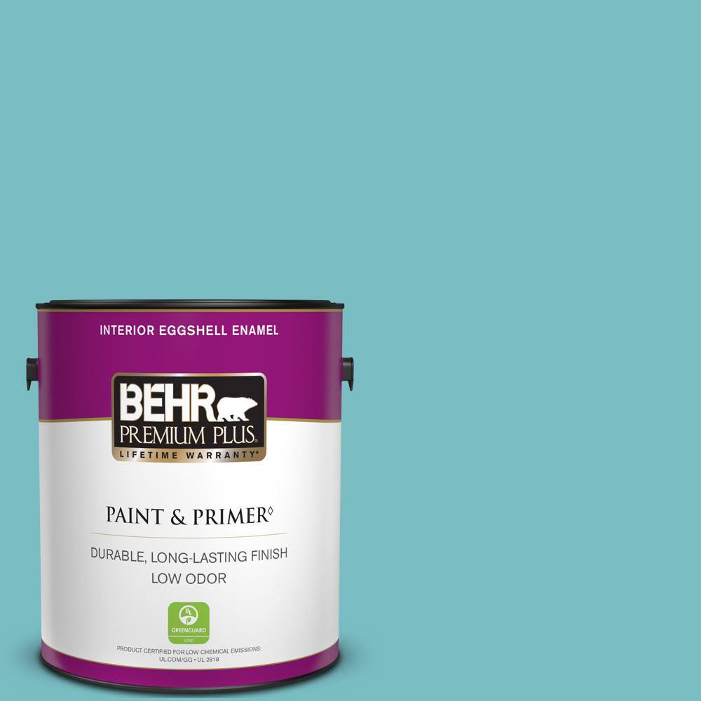 BEHR PREMIUM PLUS 1 gal. #M460-4 Pure Turquoise Eggshell Enamel Low ...