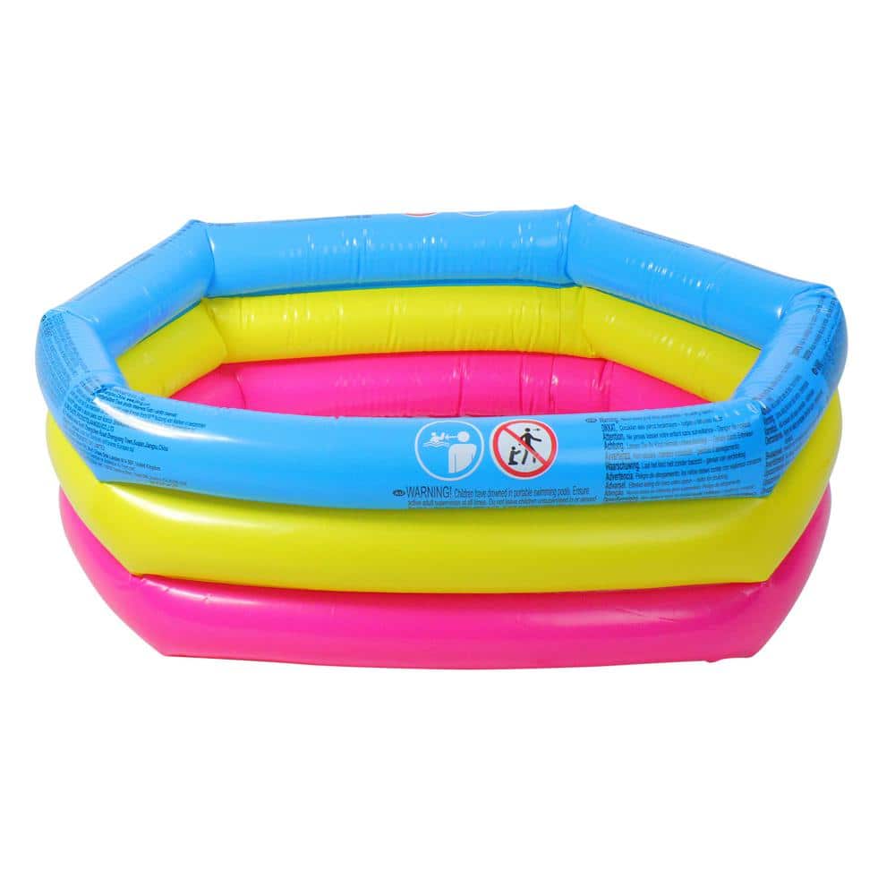 Pool Central 30 in. Pink and Yellow Triple Ring Round Inflatable ...