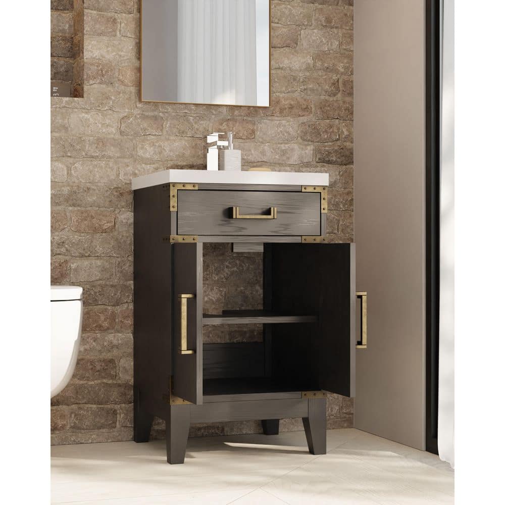 Lexora Fossa 20 in. Single Sink Freestanding Black Oak Bath Vanity with ...