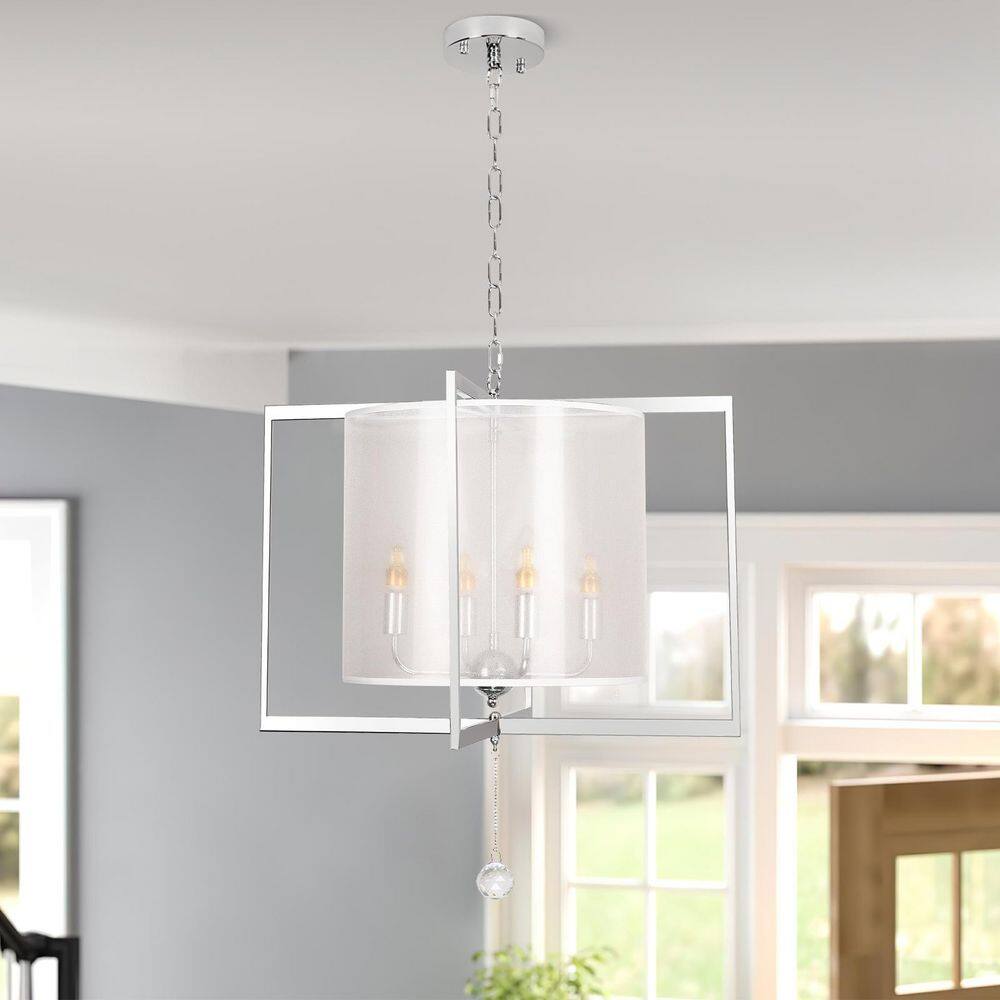PAKOKULA Modern 4-Light Silver Square Frame Pendant Chandelier with ...