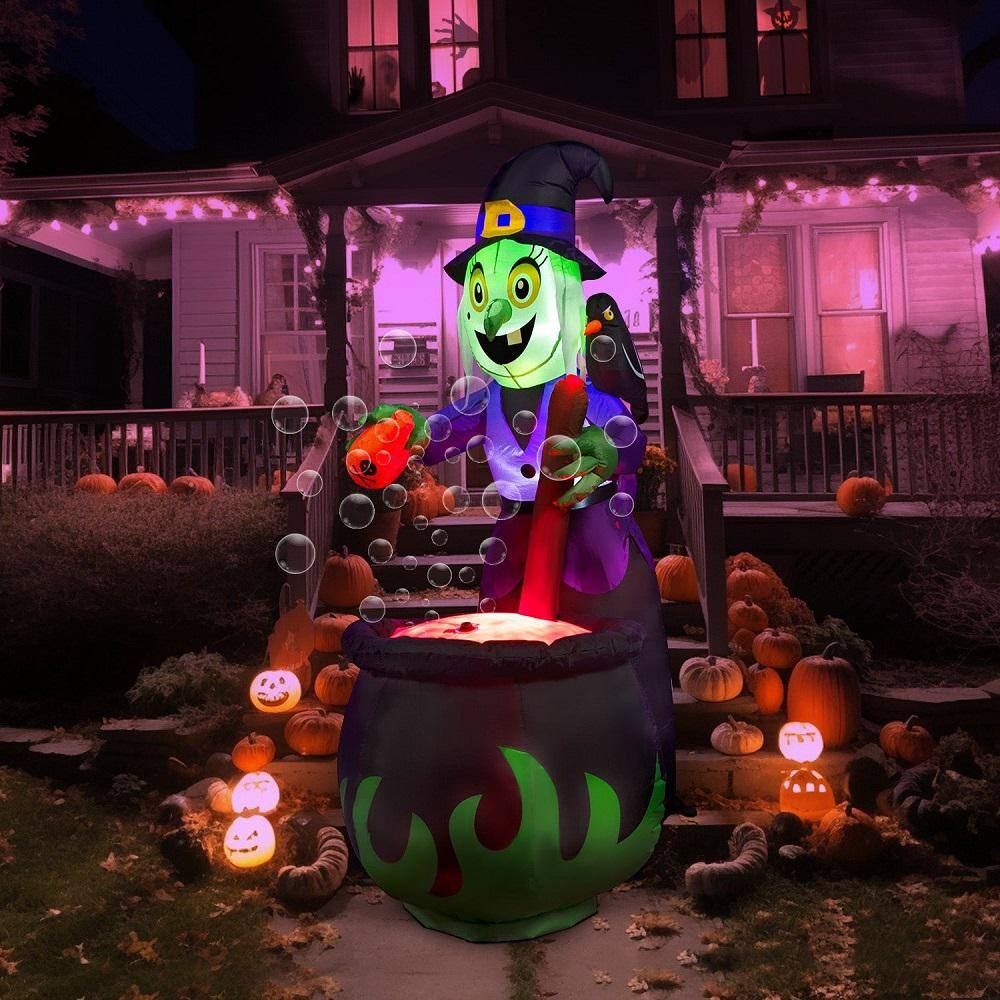 Joyfy 6 ft. Multi-Color Halloween Inflatable Witch Made of Polyester ...