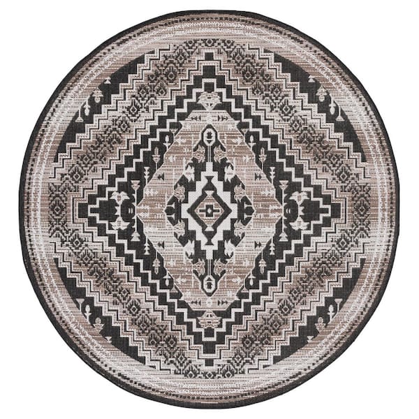SAFAVIEH Havana Light Brown/Black 7 ft. x 7 ft. Tribal Ikat Indoor ...