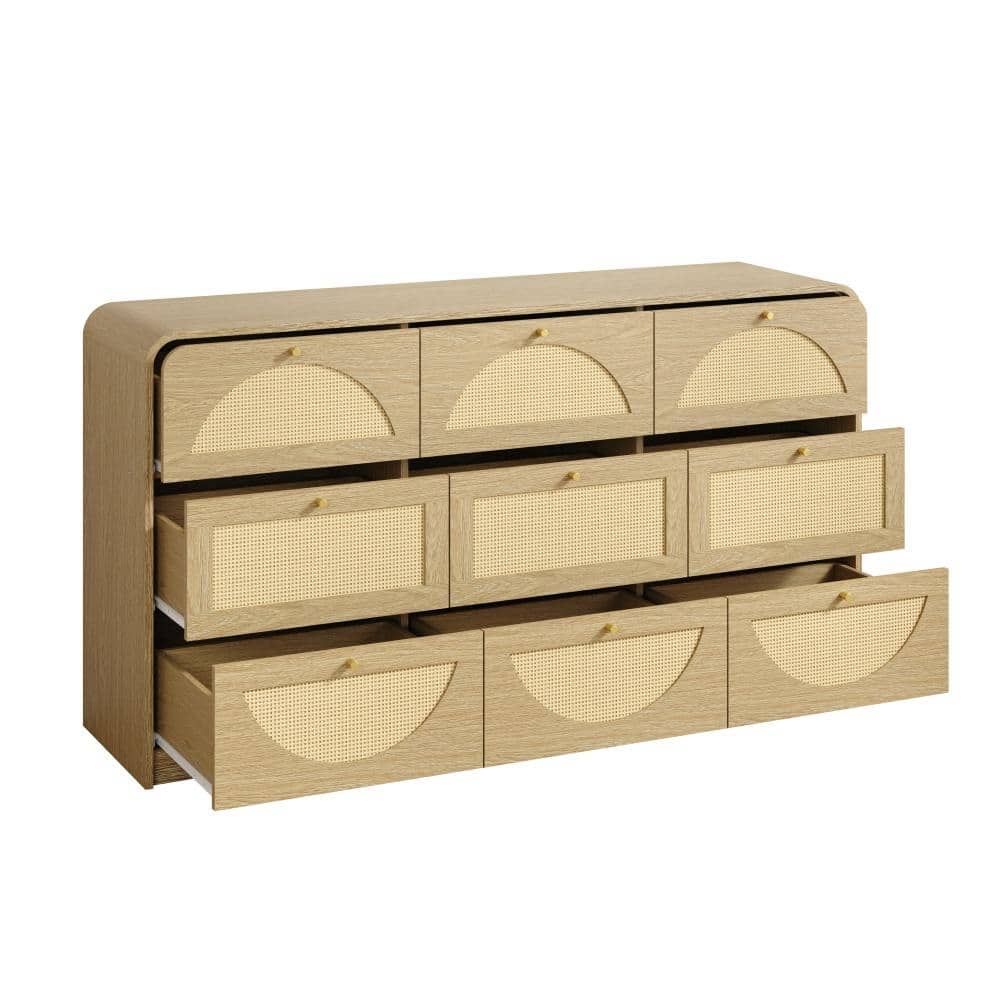 Qualler Natural Yellow 59.1 in. Wide 9‑Drawer Dresser, Particle Board ...