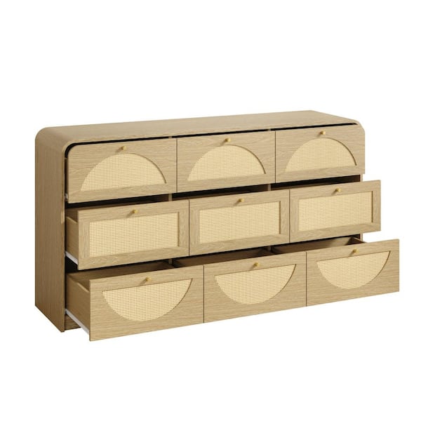Qualler Natural Yellow 59.1 in. Wide 9‑Drawer Dresser, Particle Board ...