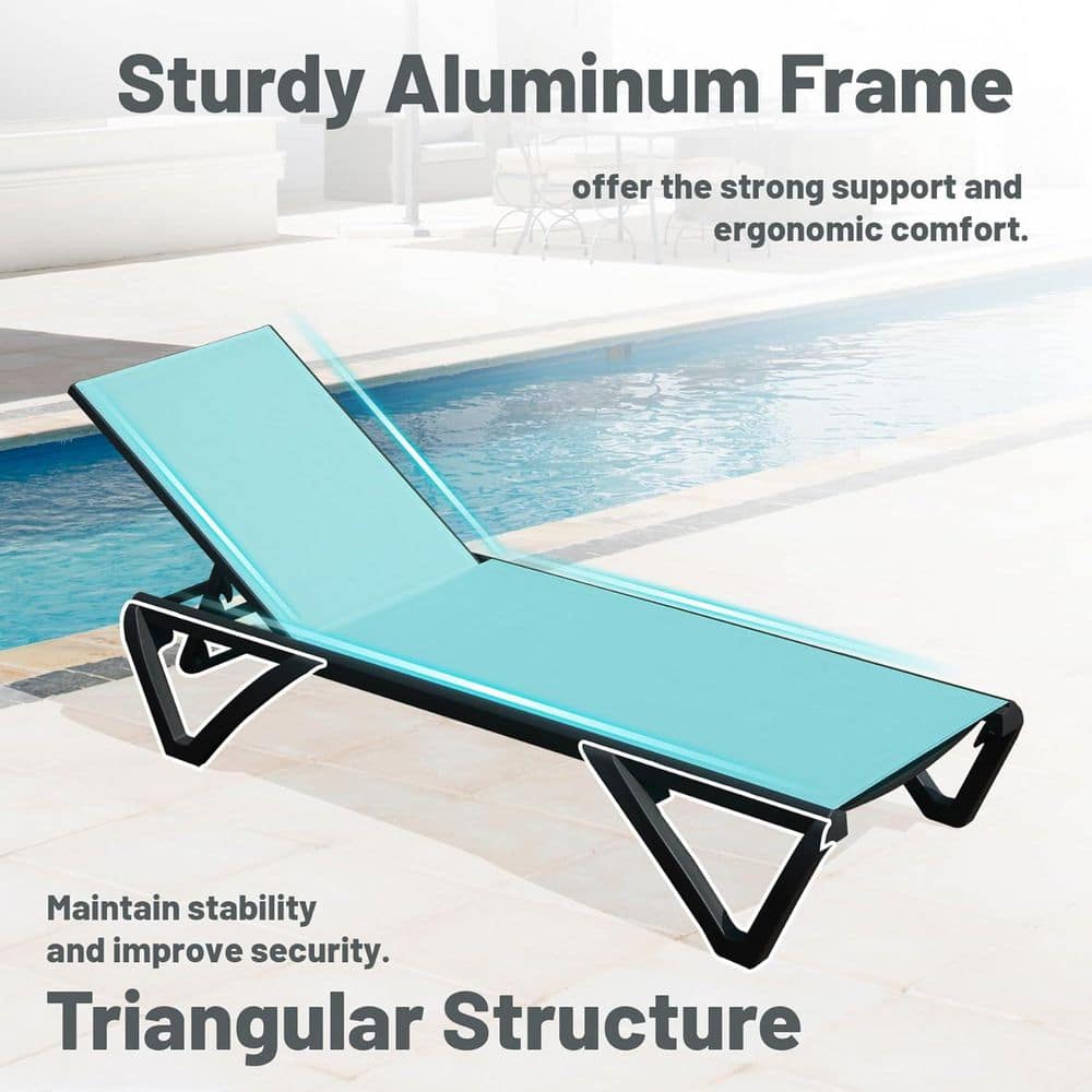 Lake Blue Aluminum Outdoor Sling Chaise Lounge Chair Set with Table ...