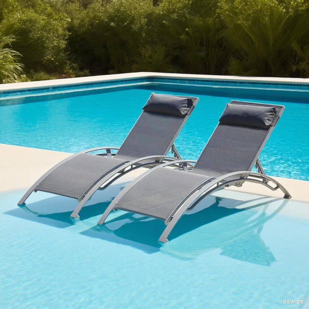 Dark Gray Aluminum Outdoor Lounge Chairs Set of 2, Rust-Proof UV ...