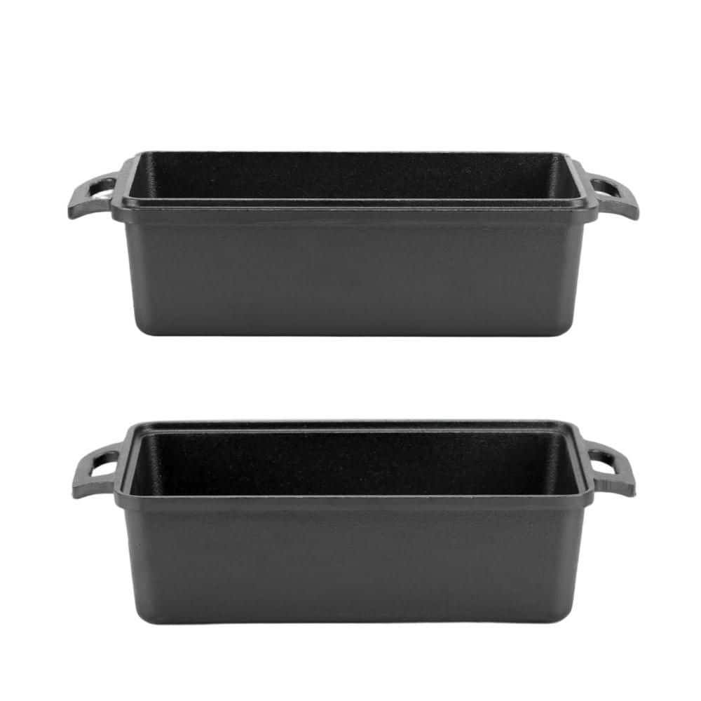 Wudkey 2-Piece Durable Cast Iron Loaf Pan Set with Handles, Even Heat ...