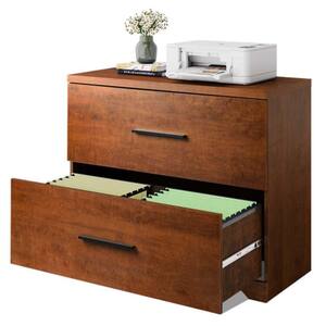 Brown 2 Drawer Wood Lateral File Cabinet with Anti-tilt Mechanism ...