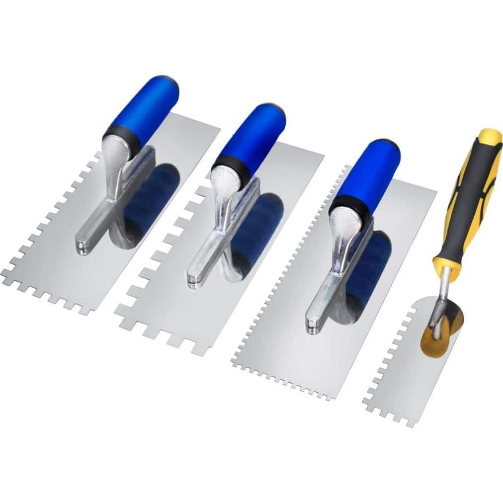 11 in. x 4.3 in. Stainless Steel Square Notch Trowel Set (3-Piece ...
