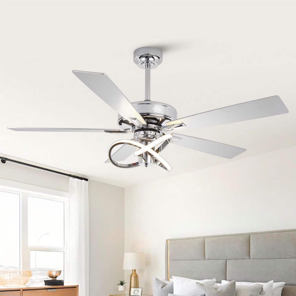 IHOMEadore 52 in. Indoor Integrated LED Chrome Ceiling Fan with Light ...