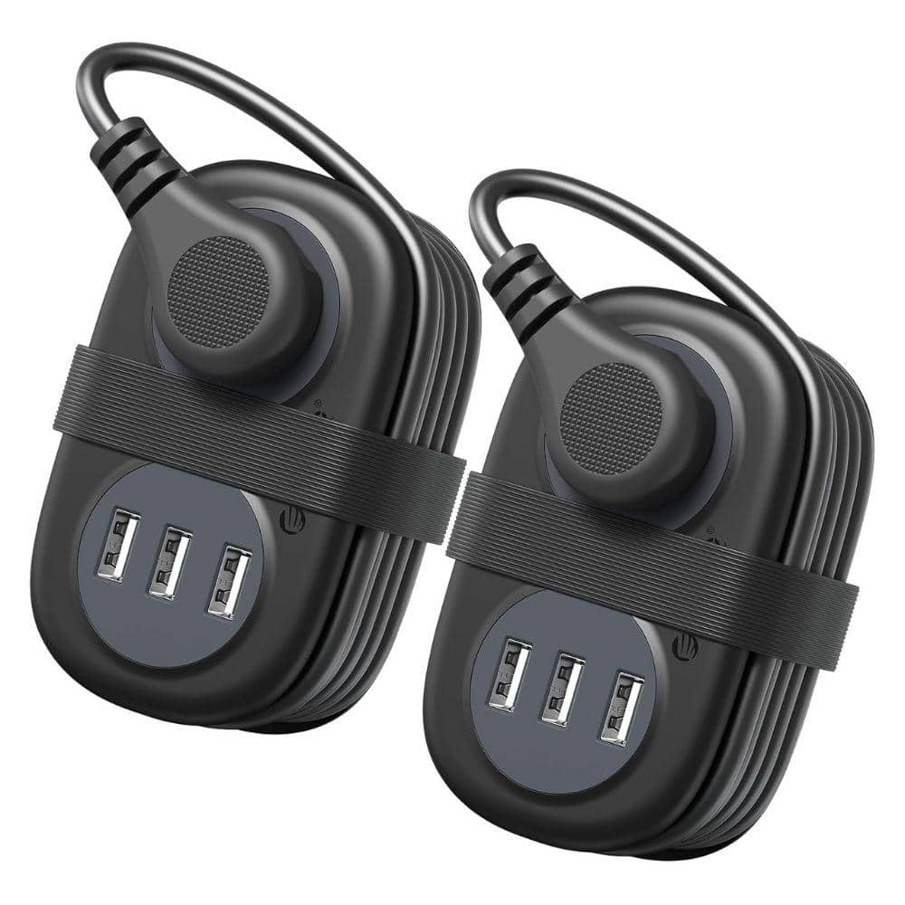 Lukyamzn 3.7 ft. Black Small Travel Power Strip Mini Extension Cord ...