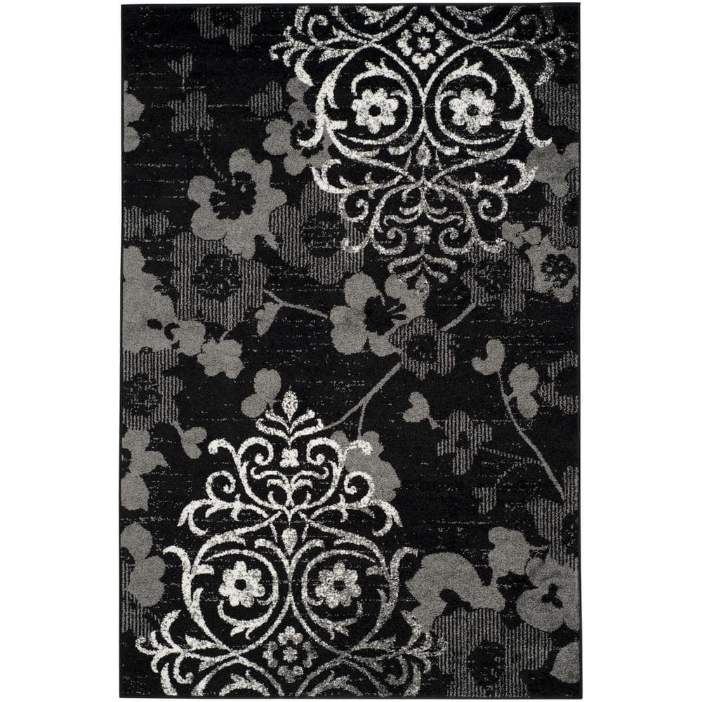SAFAVIEH Adirondack Black/Silver 4 ft. x 6 ft. Floral Area Rug ADR114A ...