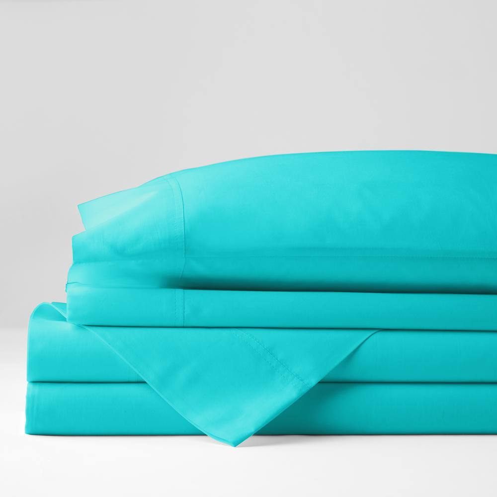 The Company Store Classic 4-Piece Turquoise Blue Solid 210-Thread Count ...