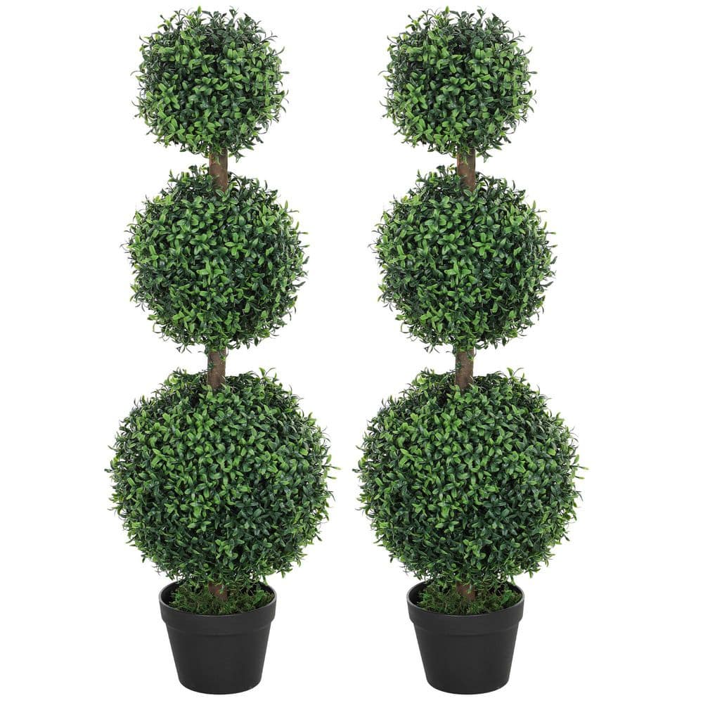 3.3 ft. Artificial Ball Boxwood Topiary Trees, Fake Plants in Pot 2 ...