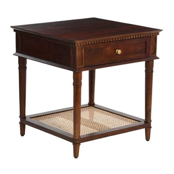 Storied Home Maxwelton 24 in. Dark Chestnut Acacia Wood and Cane Accent ...