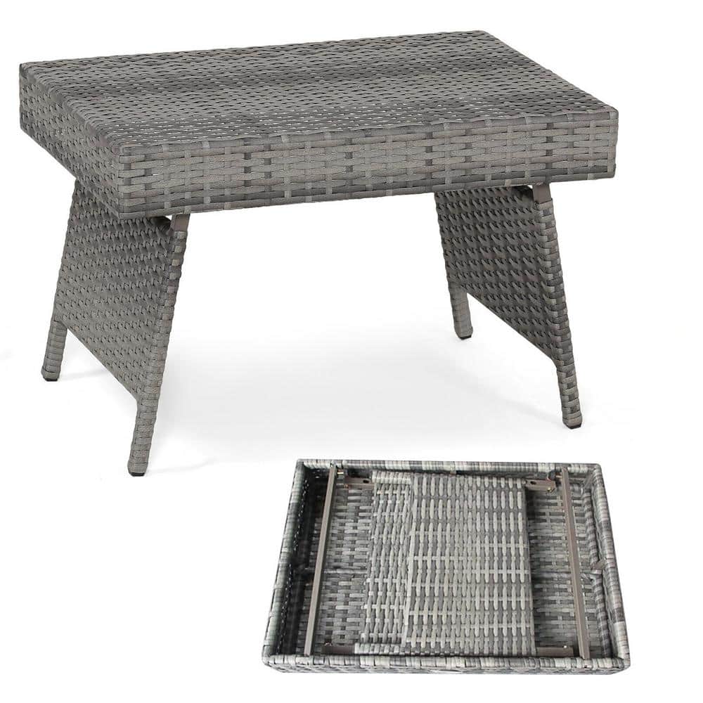 Gymax Folding Rattan Wicker Coffee Side Table Patio Garden Poolside ...