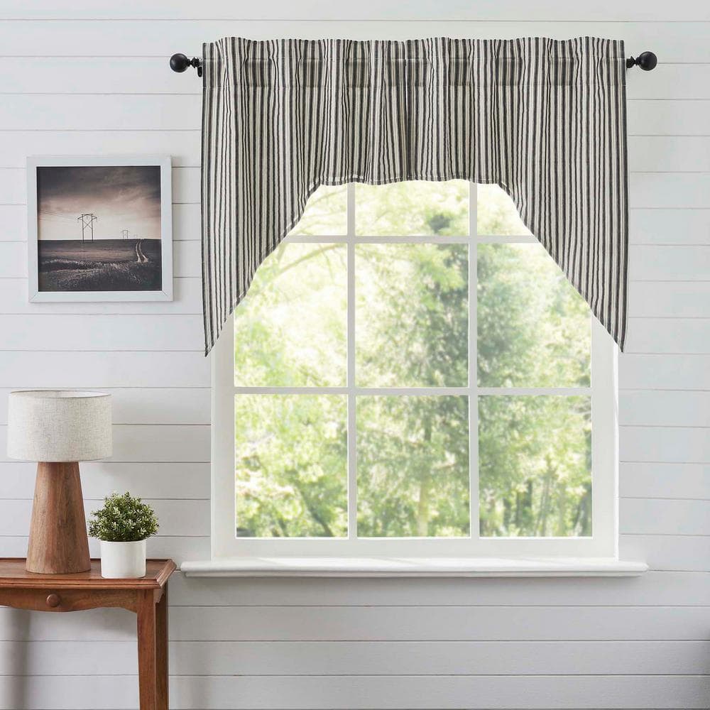 VHC BRANDS Ashmont Ticking Stripe 36 in. L Cotton Swag Valance in Gray ...