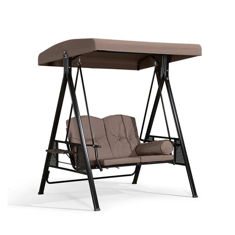 PURPLE LEAF 2-Person Steel Metal Patio Swing with Canopy and Cushions ...