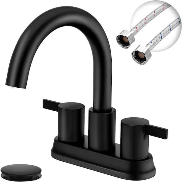MTTCLE 4 in. Centerset Double Handle High Arc Bathroom Sink Faucet with Pop-up Drain in Matte ...