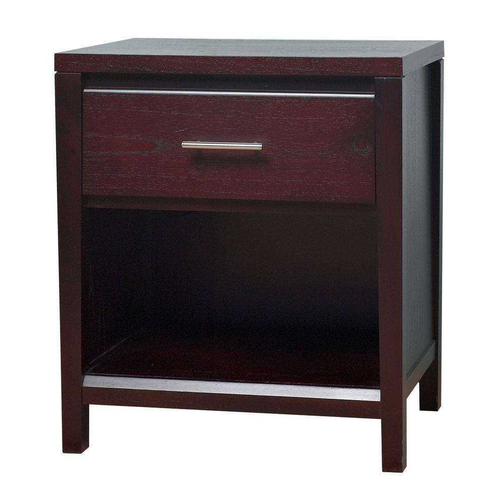 Nevis 1-Drawer with Charging Station Espresso Nightstand (26 in. H x 23 ...