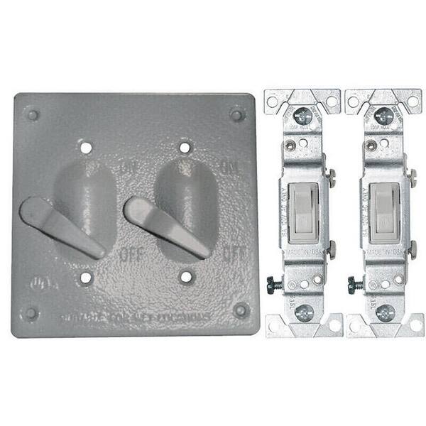 Commercial Electric 2-Gang Metal Weatherproof Single Pole Toggle ...