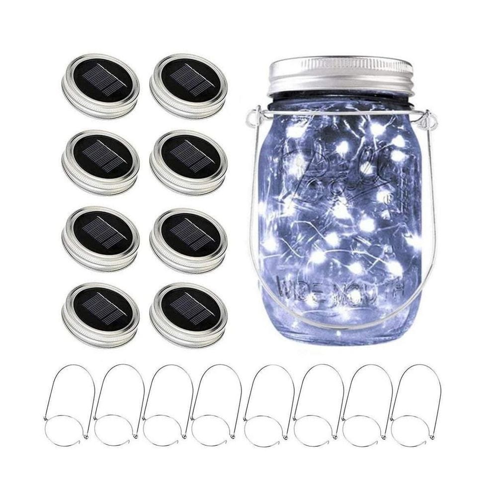 8-Pack Solar Mason Jar Lid Lights, 20 LED Cool White Fairy String ...