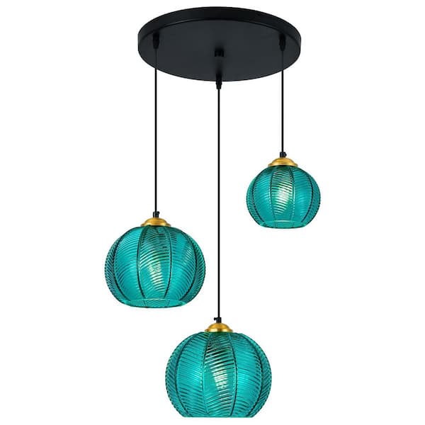 ZHLWIN Home Lighting 7.87 in. 3-Light Cyan Blue-3Y Glass Globe Pendant ...