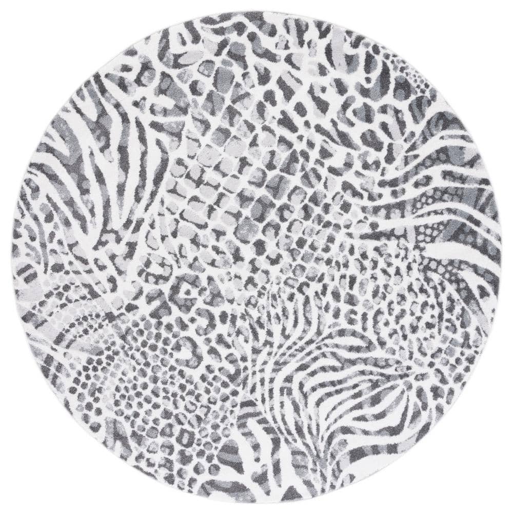 SAFAVIEH Amsterdam Ivory/Gray 7 ft. x 7 ft. Animal Print Round Area Rug ...