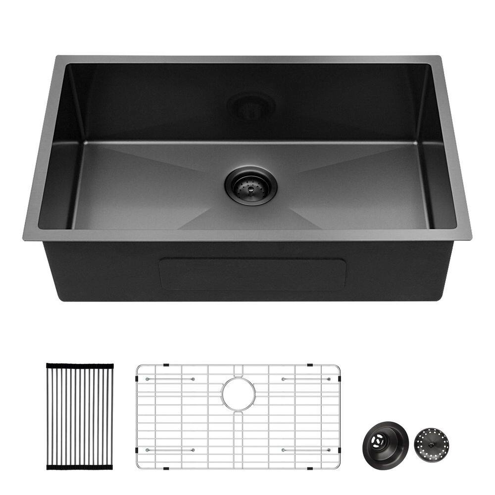 ProKitchen 30 in. Undermount Single Bowl 16 Gauge Gunmetal Black ...