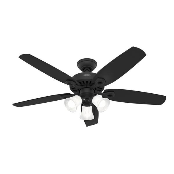 Hunter Builder Plus 52 in. Indoor Matte Black Ceiling Fan with Light ...