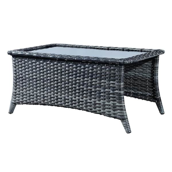 Mixed Grey Rectangle Wicker Outdoor Coffee Table with Glass Top ...