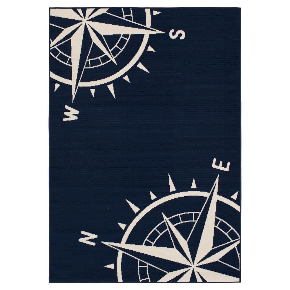 LOOMAKNOTI Nautical Compass Blue/Ivory 7 ft. 10 in. x 9 ft. 10 in ...