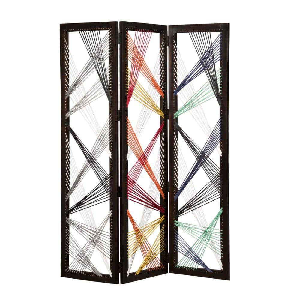 Benjara Contemporary Multi Color 3 Panel Wooden Screen with Woven ...