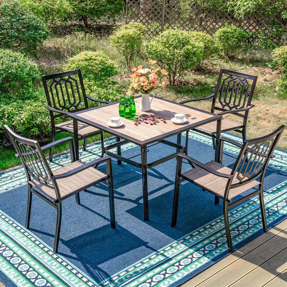 PHI VILLA Black 5-Piece Metal Square Outdoor Patio Dining Set with ...