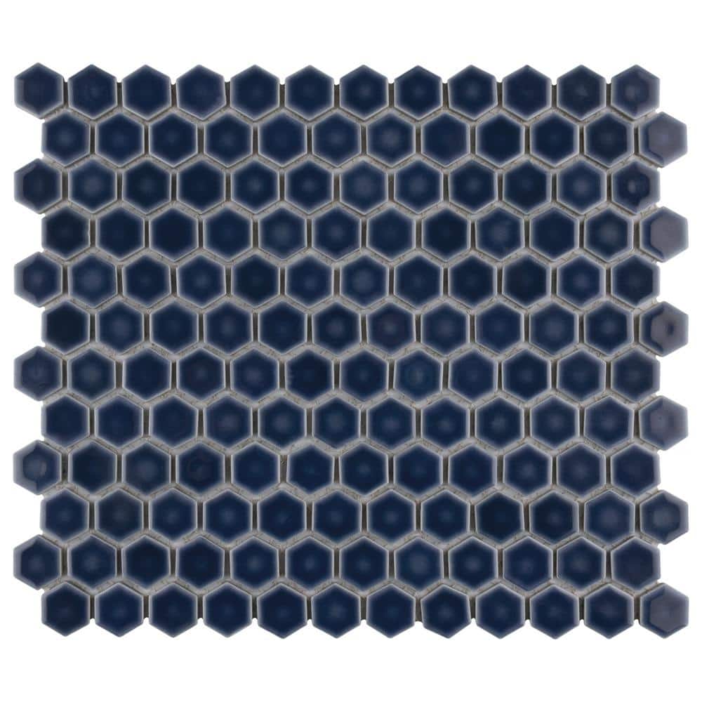 Merola Tile Hudson 1 in. Hex Denim Blue 11-7/8 in. x 13-1/4 in ...