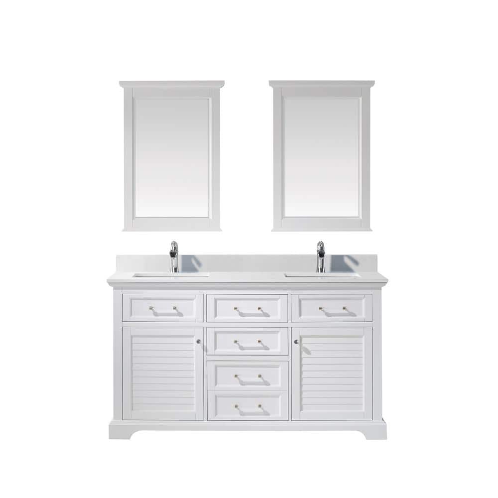 ROSWELL Lorna 60 in. Bath Vanity in White with Composite Vanity Top in ...