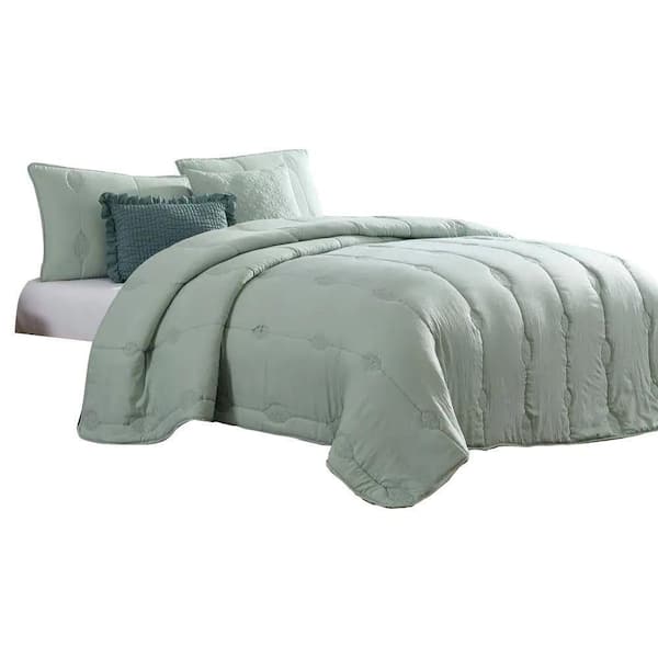 Benjara Alice 5-Piece Sea Green Microfiber Queen Comforter Set BM277181 ...