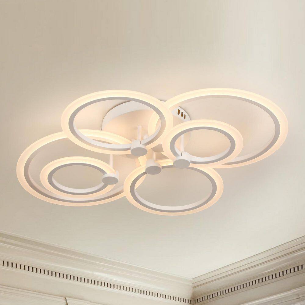 TOZING 31 in. White Modern Integrated LED 6 Rings Circle Semi- Flush ...