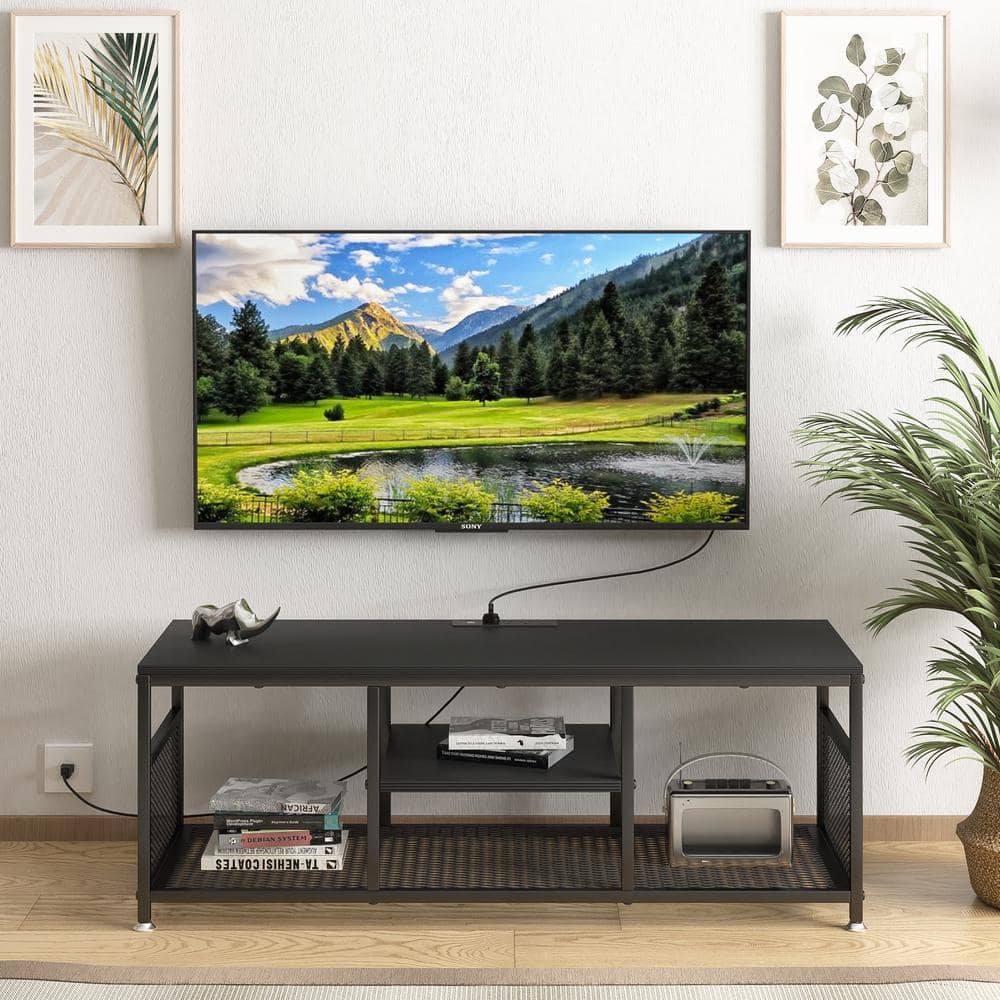 VECELO TV Stand with Power Outlets for Televisions up to 50", 39" Media ...